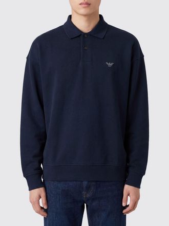 Emporio Armani Polo &agrave; manches longues en coton avec logo Aigle brod&eacute;