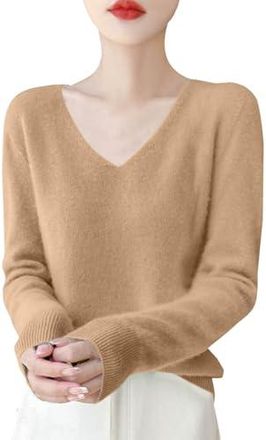 Generic Pull pour femme col en V couleur unie pull tricot&eacute; classique confortable d&eacute;contract&eacute; &agrave; manches longues chaud coupe ajust&eacute;e l&eacute;ger tendance pour femme p