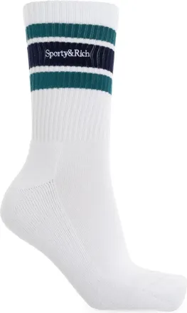 Sporty & Rich Femme, Sous-vêtements, Blanc, Taille: ONE Size Chaussettes en coton avec logo