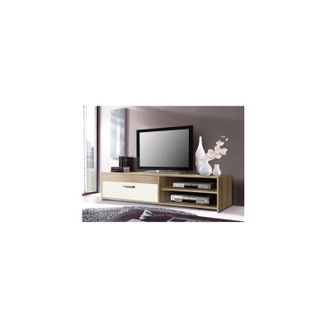 Les Tendances Les Tendances - Meuble TV ch&ecirc;ne sonoma blanc 120 cm - 1 abattant et 2 niches pour rangement - Bois agglom&eacute;r&eacute; m&eacute;lamin&eacute; - Design contemporain