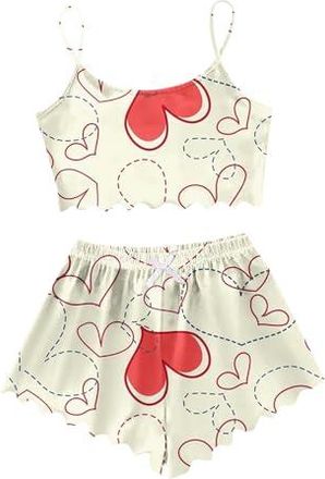 Generic Ensemble de deux pi&egrave;ces pour la Saint-Valentin 2026 pour femme - Sans manches - Imprim&eacute; - Haut et short - Pour la maison (2), jaune clair, XXL