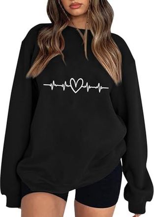 Generic Sweatshirt de Saint-Valentin pour femme &agrave; manches longues personnalis&eacute; haut avec imprim&eacute; coeur &eacute;l&eacute;gant romantique t-shirt long d&eacute;contract&eacute; couleur uni