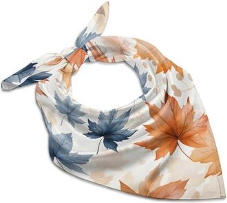 Generic Écharpe carrée en soie à laquarelle avec feuilles dérable - Écharpe légère et colorée pour lautomne - Écharpe pour cheveux respirante - Cadeau pour fe