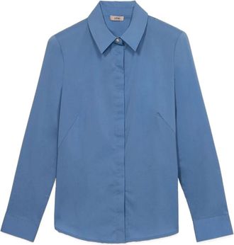 Oltre Femme, Blouses et Chemises, Bleu, Taille: 50 FR Chemise Popeline avec Bouton Bijou