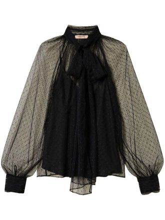 Twin-Set blouse en tulle à col noué - Noir