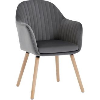 Woltu Chaise de Salle à Manger en Velours Surface Pieds en Bois Massif Woltu Chaise de Relax Chaise de Salon, Gris Foncé