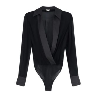 Elisabetta Franchi Femme, Tops, Noir, Taille: 38 FR Chemise &agrave; finitions satin&eacute;es
