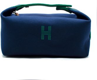 Herm&egrave;s Blue Marine/ Vert Canvas Bride-a-Brac, Large Model