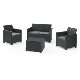 Keter Set 2 Sessel + Sofa + Couchtisch EMMA LOUNGE Graphit