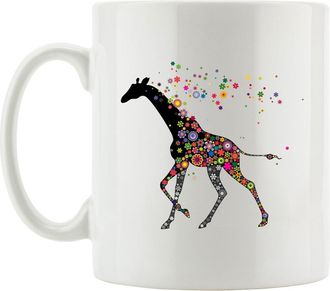 Pixxprint Flower Power Giraffe Fun Tasse, ca. 300ml Fassungsvermögen, Keramik Weiß, Spülmaschinenfest