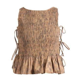 Ganni Smocked Scoopback Top - - Tops - Damen - Braun - S