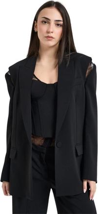 Patrizia Pepe Femme, Vestes, Noir, Taille: 34 FR Veste crois&eacute;e avec dentelle