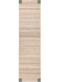 Beliani Tapis Rectangulaire Tiss&eacute; en Jute 80 x 300 cm Style Rustique Salon Chambre Beige et Vert Amravati
