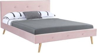 IDMarket Lit Double scandinave Oslo avec t&ecirc;te de lit et sommier 140 x 190 cm Tissu Rose Clair Effet Velours