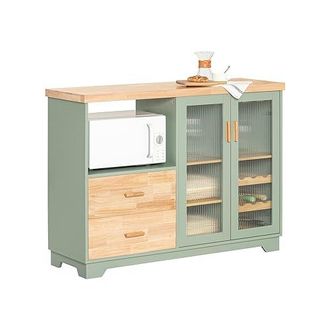 SoBuy Buffet Cuisine avec Espace Micro-Ondes et Range-Bouteilles Meuble de Rangement Cuisine 120 cm avec Portes en Verre Meuble pour Salon, Salle à Manger o