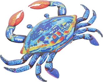 Cabilock Figurine de crabe bleue en m&eacute;tal - D&eacute;coration murale pour le salon, le bureau, la chambre &agrave; coucher, le jardin