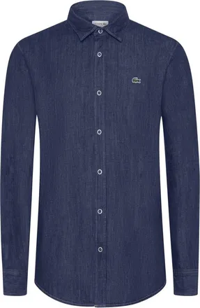 Lacoste Jeanshemd mit Kentkragen und kleinem Krokodilaufnäher in