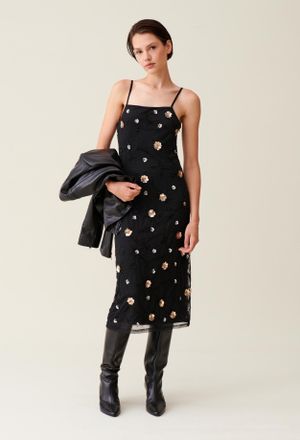 Claudie Pierlot Robe longue fluide sequins brod&eacute;s