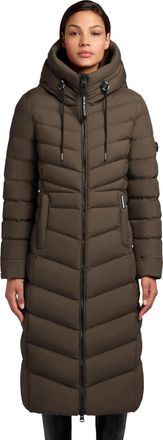 Khujo Damen extralanger Wintermantel warmer Steppmantel mit hohem Kragen und Kapuze Ingram4-YM Dark Green Gr. M