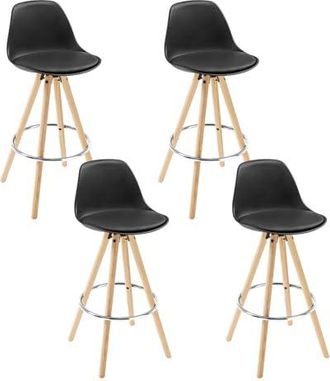 Woltu Lot de 4 Tabouret de Bar en Similicuir siège Tabouret de Cuisine avec Repose-Pied, Noir, BH45sz-4