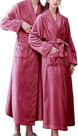 Generic Peignoir chaud pour femme, robe de chambre en polaire d&eacute;contract&eacute;e &agrave; col en V, peignoirs de bain amples en velours avec poches et ceinture, manteaux t