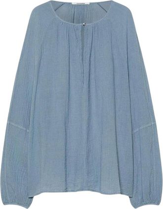 Pomandere Femme, Blouses et Chemises, Bleu, Taille: 34 FR Blouse en gaze de coton avec encolure fronc&eacute;e