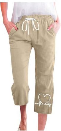 Generic Pantalon en coton et lin pour femme - Jambe large - Pantalon de plage d&eacute;t&eacute; pour femme - Confortable - Pantalon de yoga Palazzo XIYU26034, kaki, XXL