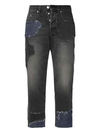 John Richmond Ausgefranste Jeans im Patchwork-Look - Schwarz