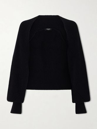 Balmain Cardigan Aus Rippstrick - Schwarz