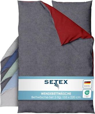 Setex Setex Wendebettw&auml;sche 155x220 cm - 2-teiliges Bettw&auml;sche-Set in ansprechendem Dunkelrot-Dunkelgrau-Design, Inklusive Bettdeckenbezug und Kissenbezug (