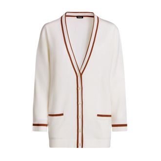 Kiton Feine Strickjacke aus Wolle mit kontrastierenden Bes&auml;tzen - - Knitwear - Damen - Wei&szlig; - L