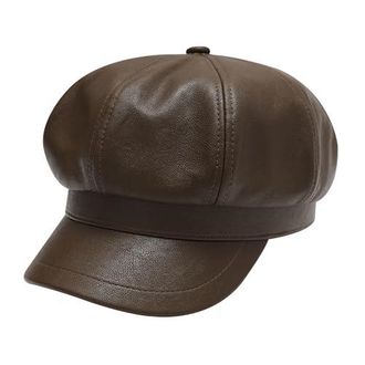 ZLYC Casquettes Gavroche en Cuir PU pour Femme Gatsby Chapeau de Cabbie pour Filles, caf&eacute;, Taille unique