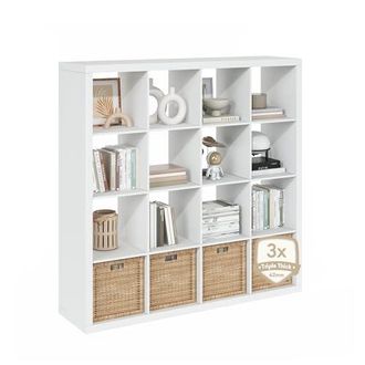 Furinno Cubicle B&uuml;cherregal, 16-W&uuml;rfel B&uuml;cherregal, Cube-Organizer mit dreifach dickem Rahmen, Bookcase, 15.4 x 57.4 x 56.9, f&uuml;r Homeoffice, Wohnzimmer, Reinw