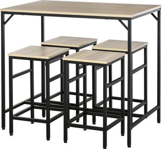 HOMCOM Hoher Tisch mit 4 Hockern im industriellen Stil aus Metall und Holz, Moderne Wohn- und K&uuml;chenm&ouml;bel, Eiche hell