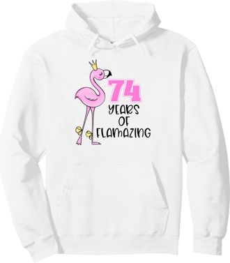 BDAZ 74 Years of Flamazing Flamingo Design Beach 74th Birthday Pullover Hoodie