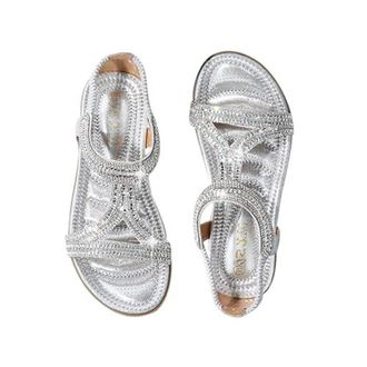 Garneck Sandales Compensées Femme à Bride Transparente Argentée Style Flatform Confortable Semelle Caoutchouc Antidérapante pour Fêtes et Usage Quotidien