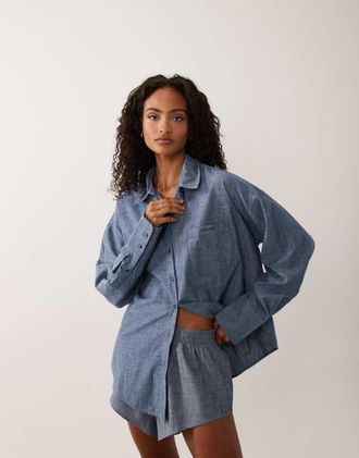 Calvin Klein Lang&auml;rmliges Hemd in Indigoblau, Kombiteil