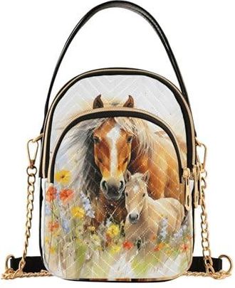 Mnsruu Sac à bandoulière pour femme - Motif cheval, fleur, chevaux - Petit sac à bandoulière - Avec sangle réglable