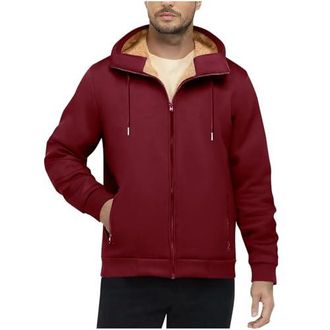 Generic Veste &agrave; capuche dhiver pour homme avec fermeture &eacute;clair int&eacute;grale doubl&eacute;e en polaire &eacute;paisse et chaude, Rouge, XXL