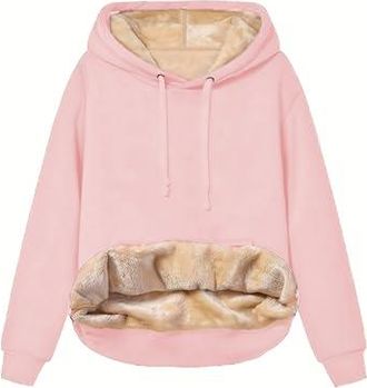 Generic Sweat &agrave; capuche dhiver pour femme - Pull &agrave; capuche &eacute;pais doubl&eacute; Sherpa - D&eacute;contract&eacute; - Doux et confortable - Chaud, rose, XXL
