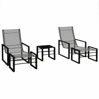 OUTSUNNY Ensemble table et chaise de jardin 5 pi&egrave;ces - 2 fauteuils et 2 repose-pieds - Acier trait&eacute; anti-rouille - Tissu mesh respirant gris
