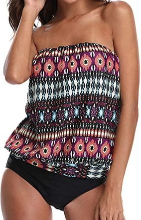 Generic Ensemble tankini pour femme - Maillot de bain 2 pi&egrave;ces - Maillot de bain push-up - &Eacute;l&eacute;gant - Simple - Short de bain - Maillot de bain sportif rembourr
