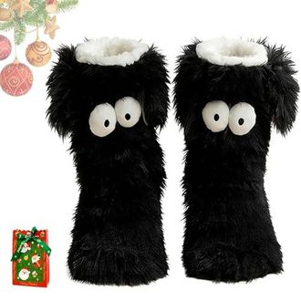 Generic Muffle Friends Chaussettes dhiver chaudes et antid&eacute;rapantes avec de grands yeux mignons en polaire &eacute;paisse, Noir, Taille unique