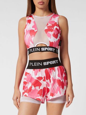 Plein Sport Top cropped en jersey avec imprim&eacute; camouflage et logo