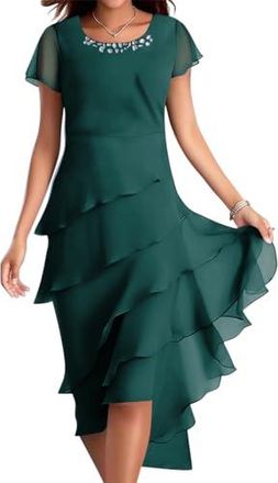 Onsoyours Femmes Robes DÉté À sans Manches Col Rond Décontracté Robes Mi Longue Robe Thermocollantes Robes À Gâteaux Robes en Mousseline B01 Vert XL