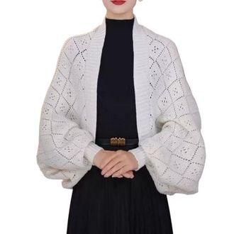 Generic Manteau ch&acirc;le tricot&eacute; ajour&eacute; tendance, cardigan ch&acirc;le tricot&eacute; ajour&eacute; pour femme, cardigan l&eacute;ger et souple, 2 pi&egrave;ces - Blanc, taille unique