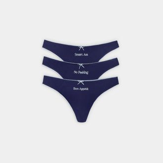 Lounge Slogan Strings (3er-Pack) - Marineblau - XXL