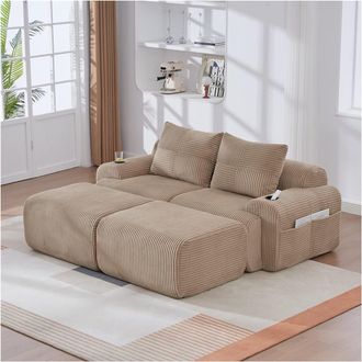 Generic Modernes L-f&ouml;rmiges modulares Sofa, 3-Sitzer-Sofa, modulares Ecksofa aus Cord, ergonomisch geschwungenes Design, ausgestattet mit Aufbewahrungstaschen
