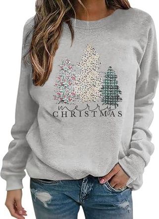 Generic Pull de Noël pour femme - Haut de Noël amusant et moche - Imprimé graphique festif - Pull à manches longues - Style décontracté - Pour fêtes de vacanc