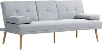 HOMCOM Homcom - Schlafsofa, 3-Sitzer-Sofa, Bettsofa mit Klappbarem Tisch, Stoffsofa mit Leinenoptik, Schlafcouch mit Becherhalter, im Skandi-Design, bis 250
